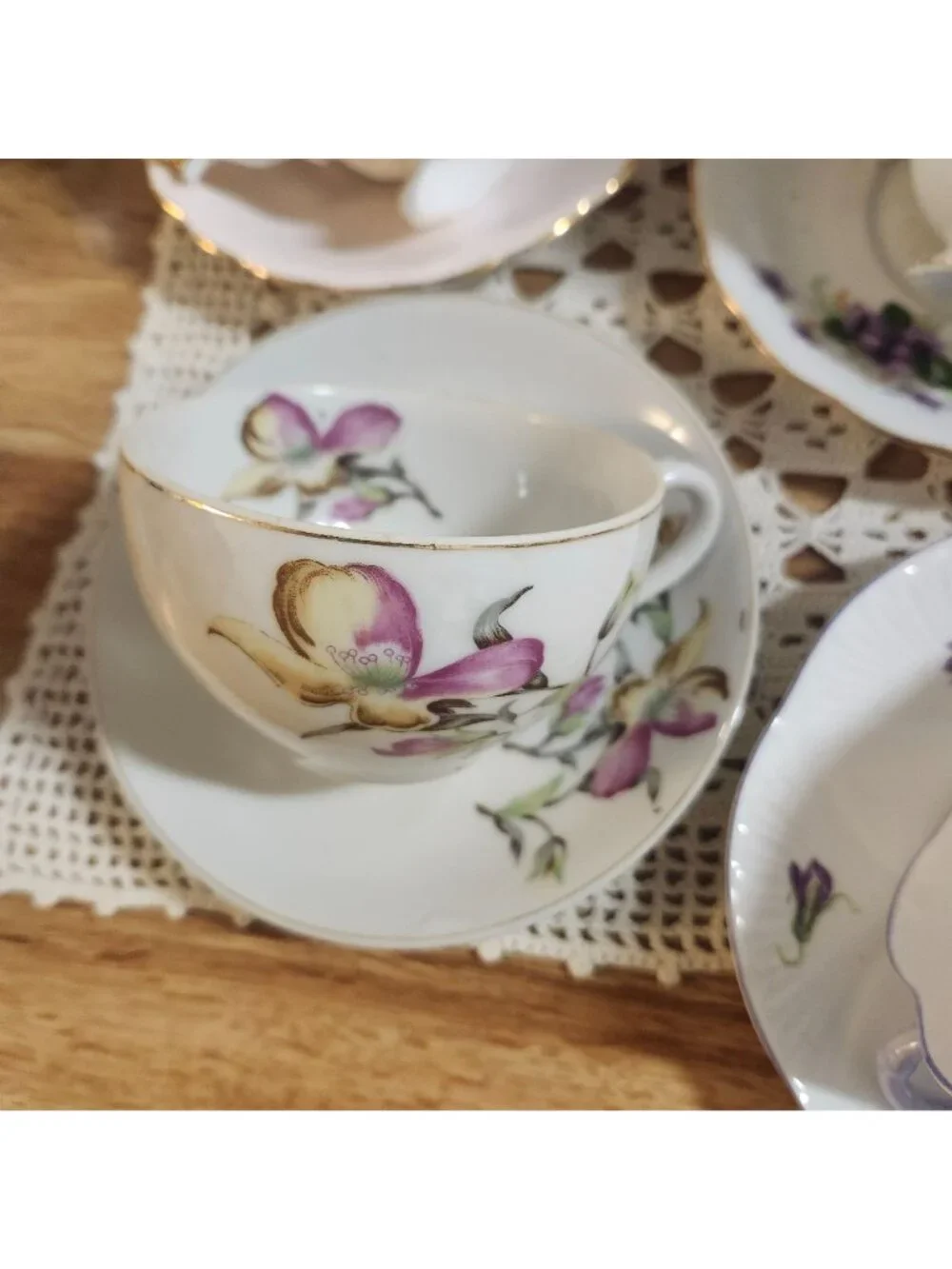 Vintage | Dining | Purples Pinks Mismatched China Tea Cups Saucers Tea ...